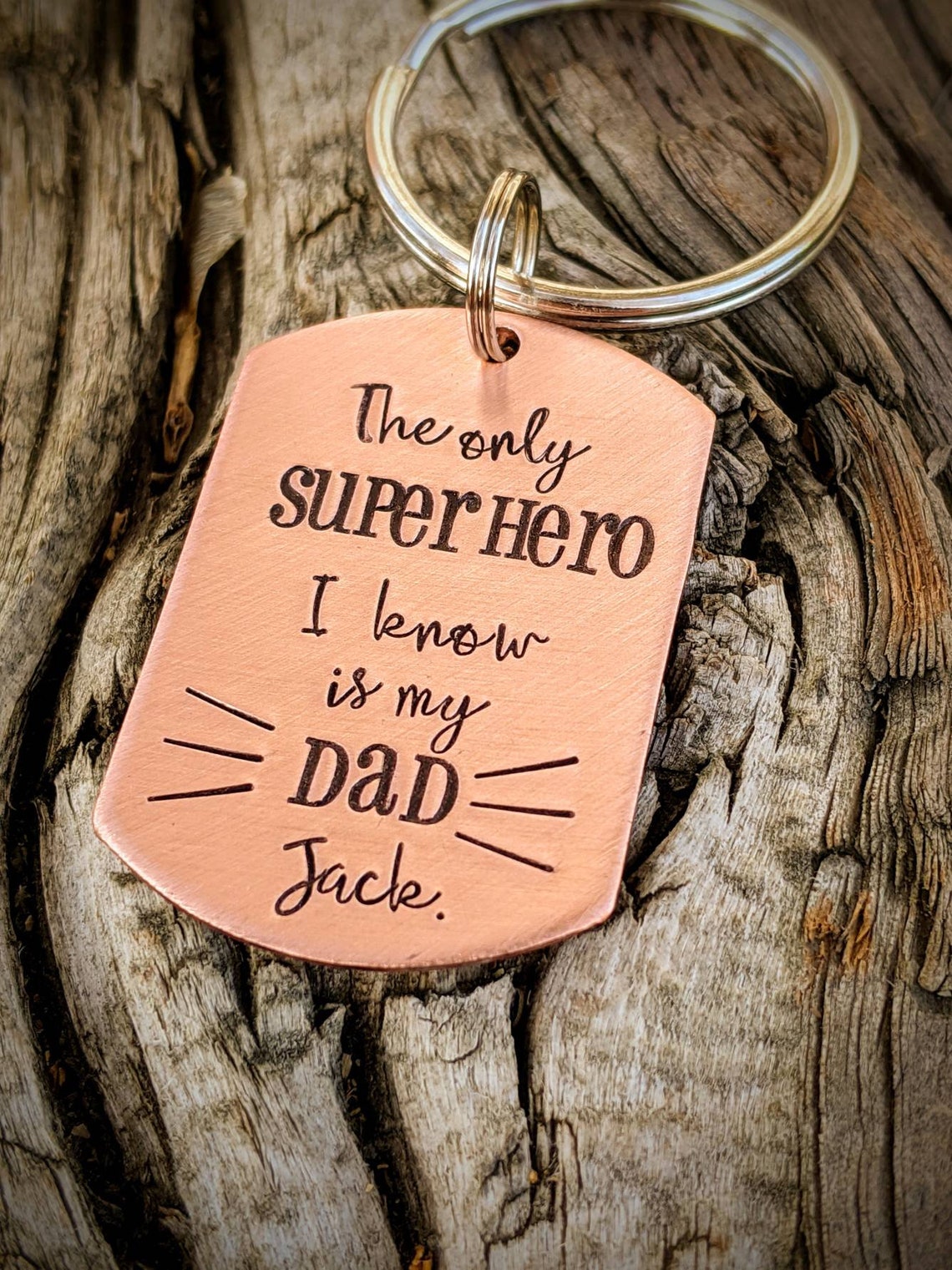 Personalized Hand Stamped Dad Keychain. Custom Fathers Day Gift. First ...