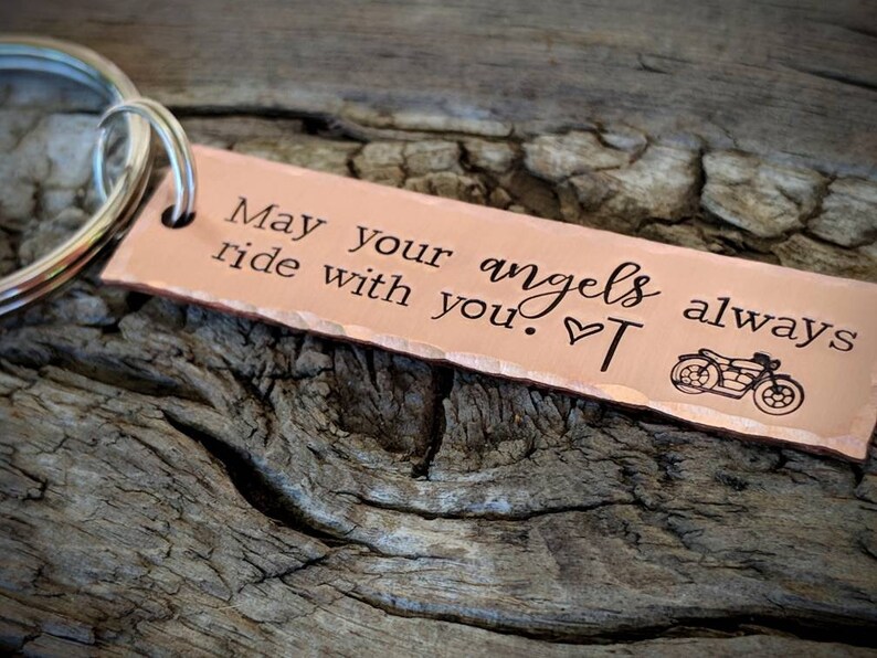 Hand Stamped Personalized Copper Motorcycle Keychain. Custom Biker Gift ...