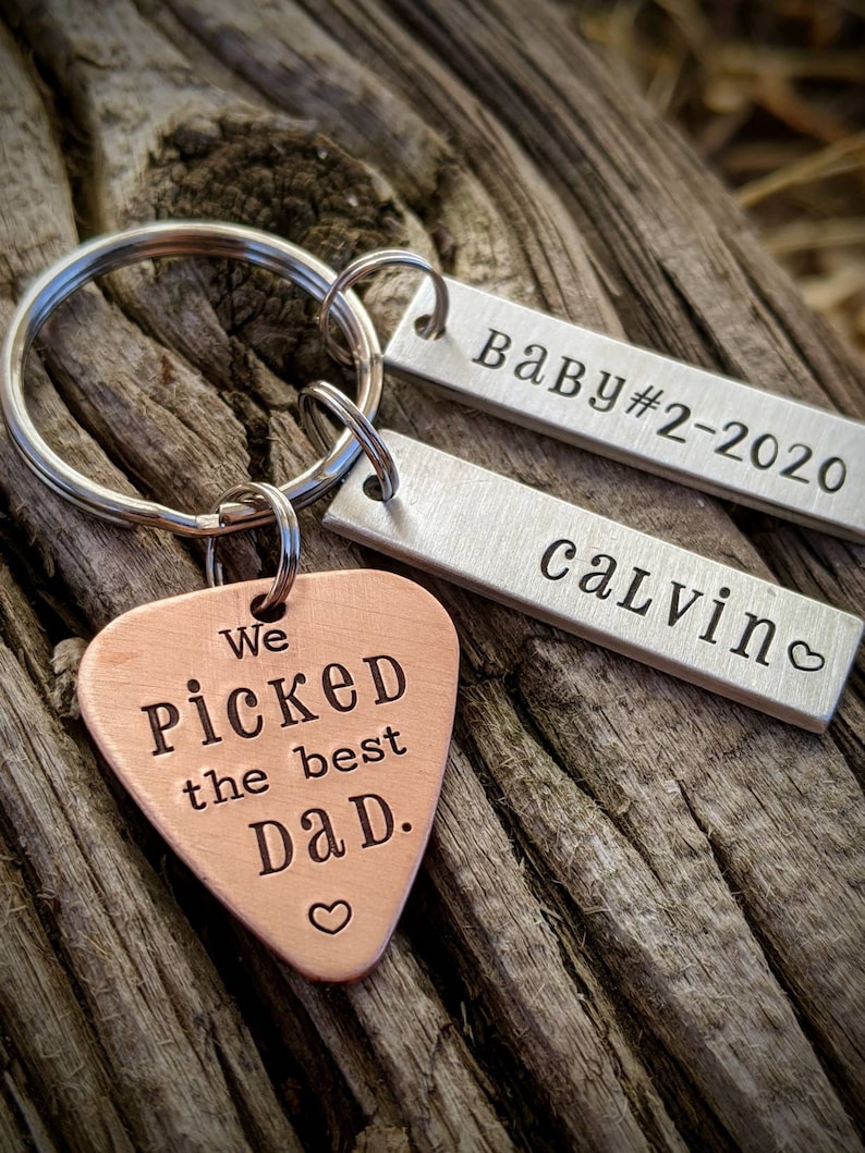 Personalized Hand Stamped Dad Keychain. Fathers Day Gifts. | Etsy