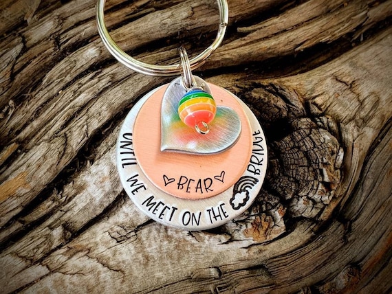 Rainbow Bridge Hand Stamped Keychain. Personalized Pet | Etsy