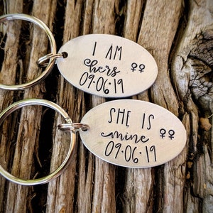 Personalized Hand Stamped Girlfriend Keychains. Matching Couples Gift ...