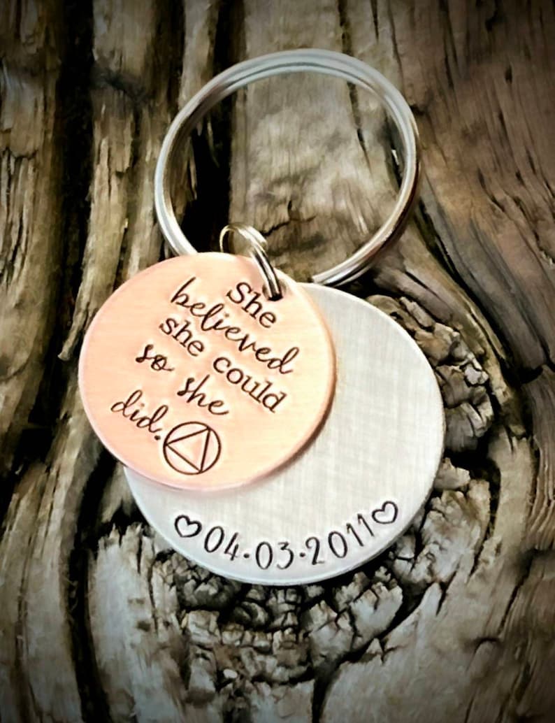 Personalized Hand Stamped Sobriety Keychain. Custom Sober - Etsy