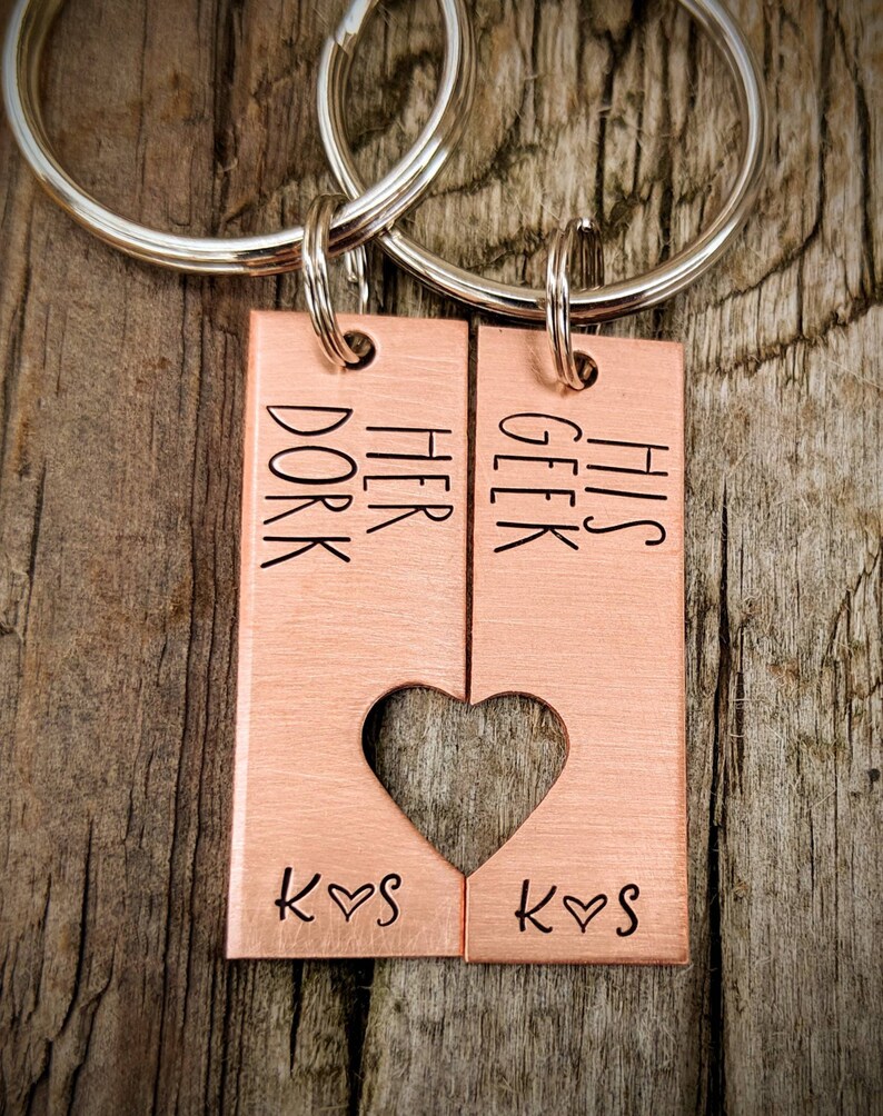 Personalized Hand Stamped Matching Set Couples Keychains. Valentines ...