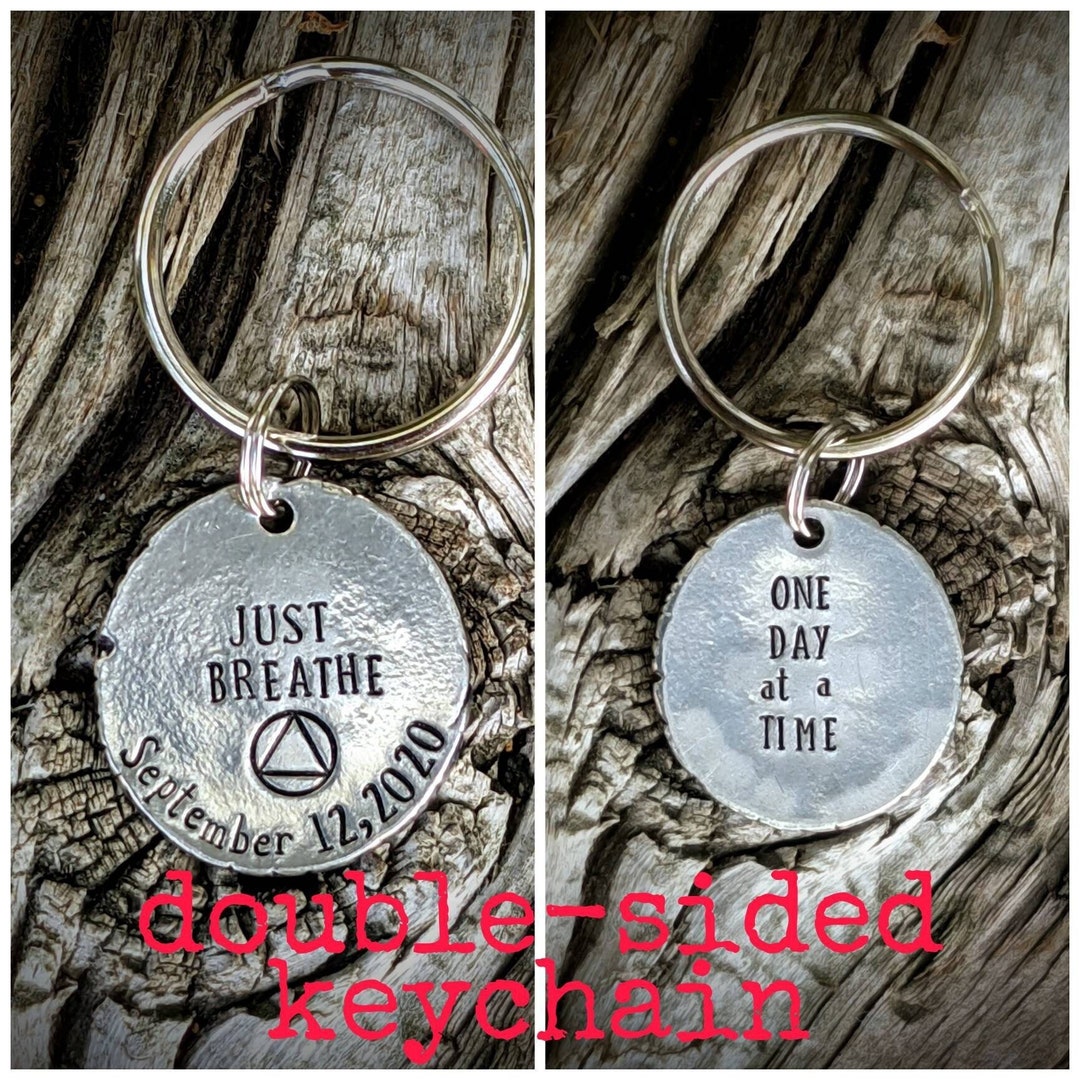 Personalized Hand Stamped Sobriety Keychain. Custom Sober Birthday Gift ...