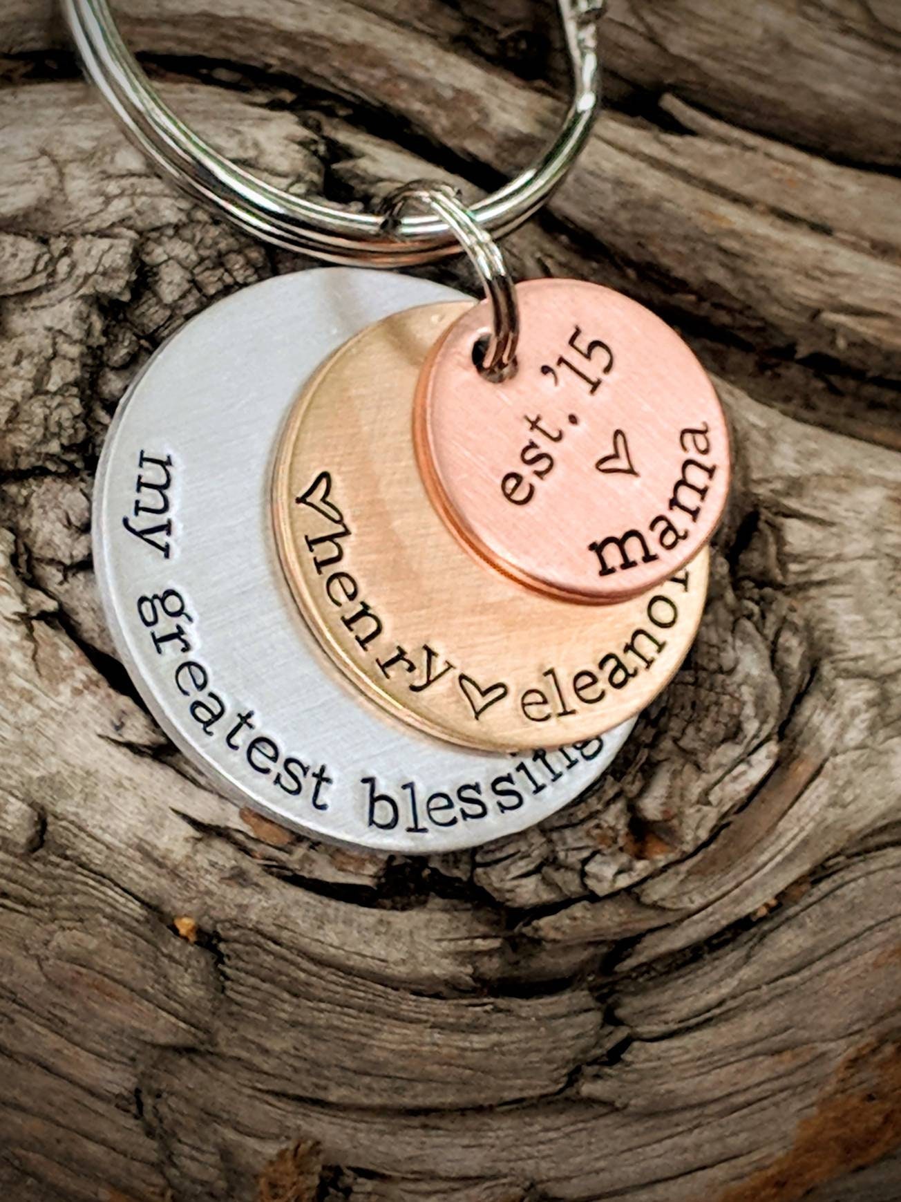 Personalized stamped mom keychain. First mothers day gift. | Etsy