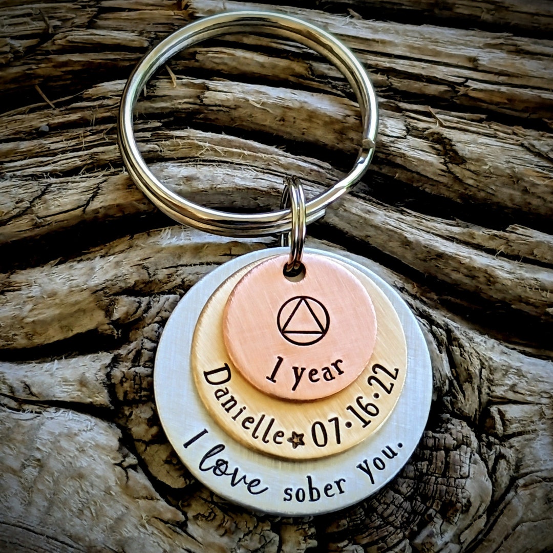 Personalized Hand Stamped Sobriety Keychain. Sober Anniversary Gifts ...