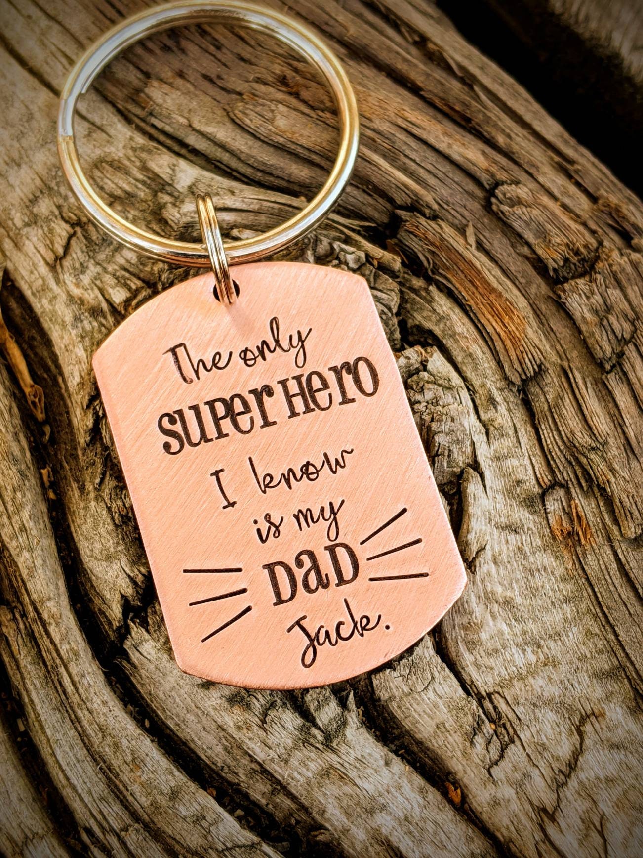 Personalized hand stamped dad keychain. Custom fathers day | Etsy