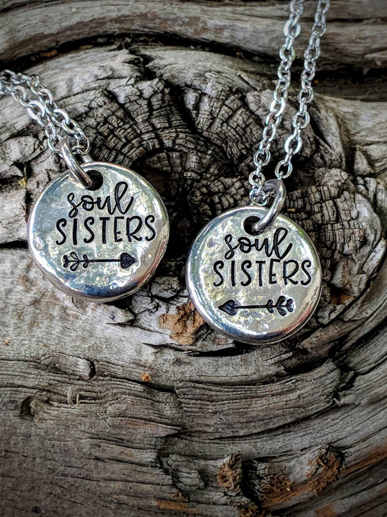 Hand stamped soul sisters necklaces. Set of two bridesmaid | Etsy