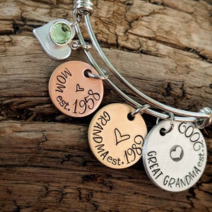 Personalized Hand Stamped Grandma Bracelet. Great Grandmother Gift ...
