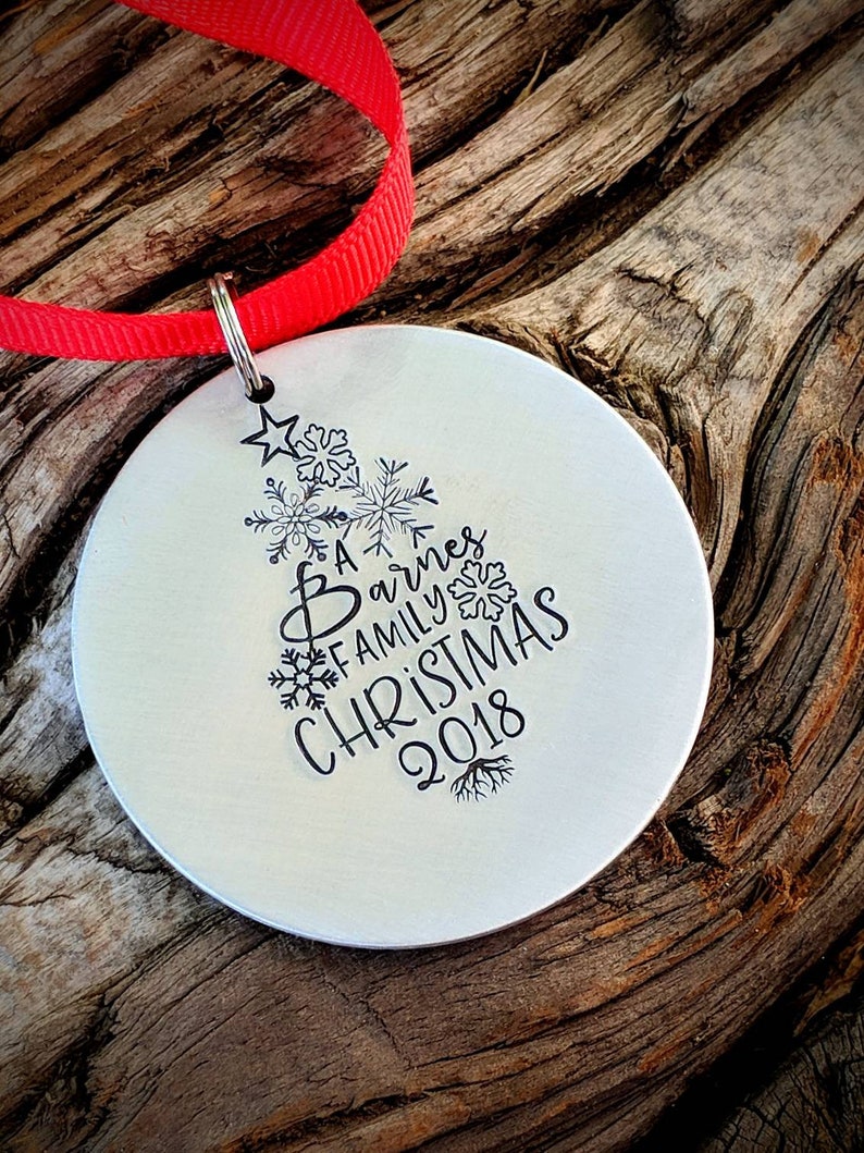 Personalized Christmas tree ornament. Hand stamped family tree | Etsy