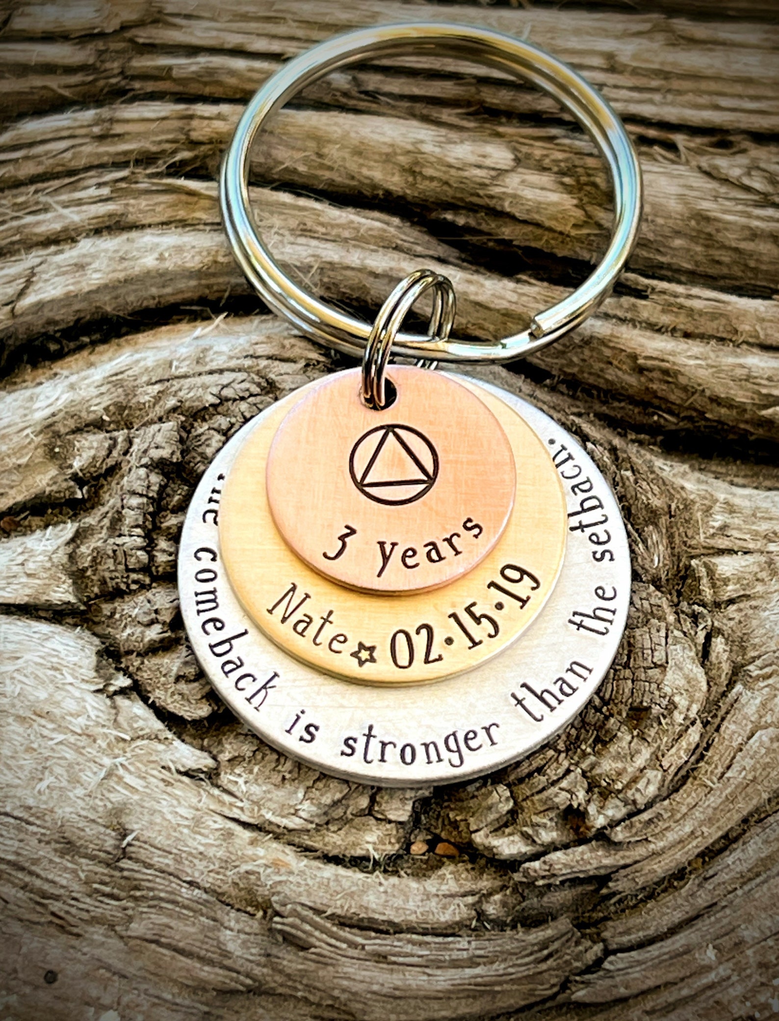 Personalized Hand Stamped Sobriety Keychain. Sober Anniversary - Etsy