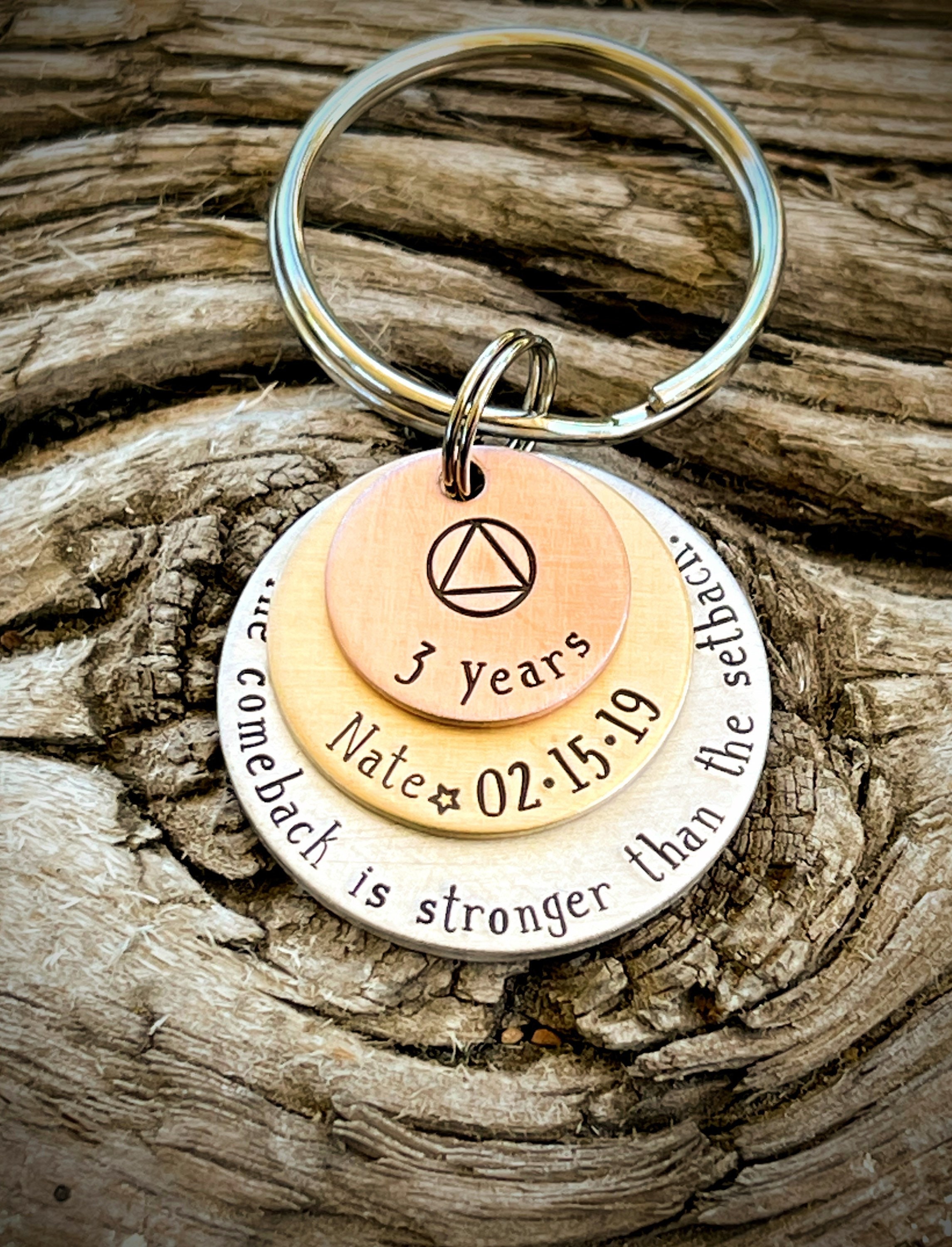 Personalized Hand Stamped Sobriety Keychain. Sober Anniversary - Etsy