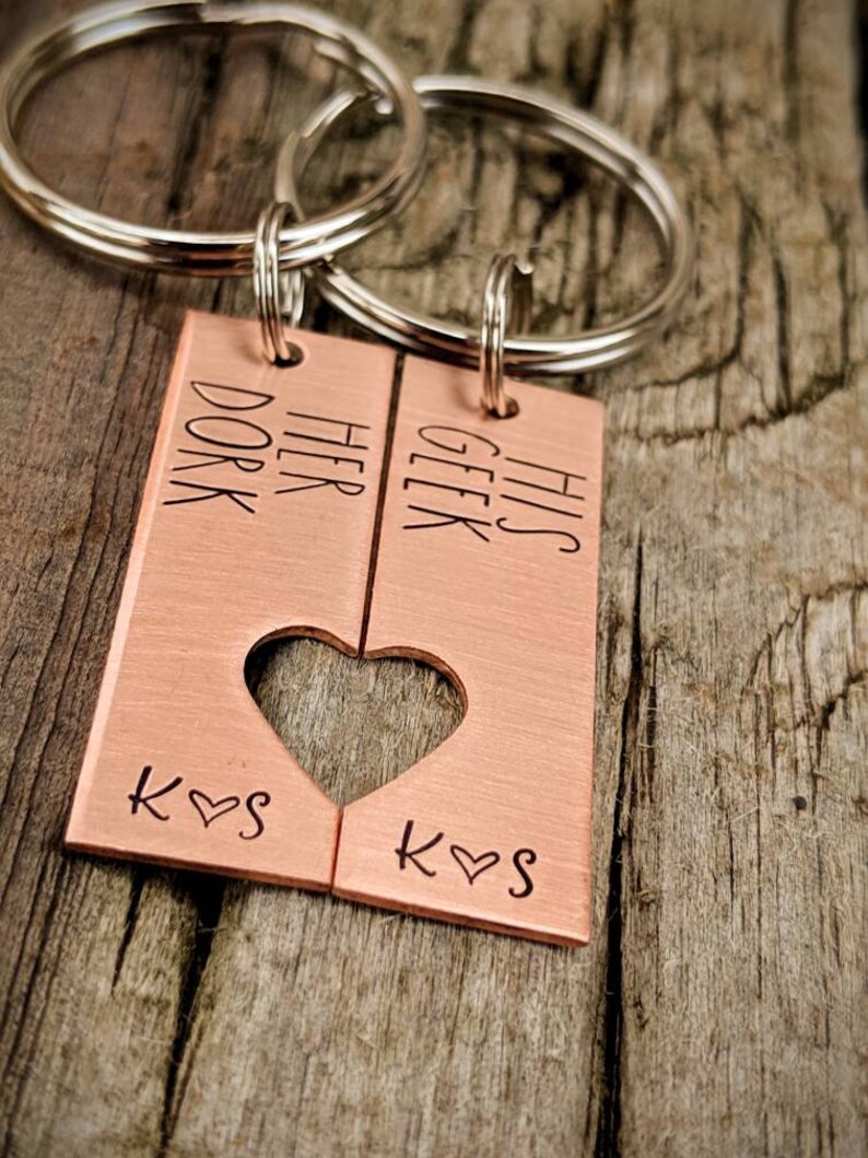 Personalized Hand Stamped Matching Set Couples Keychains. Valentines ...
