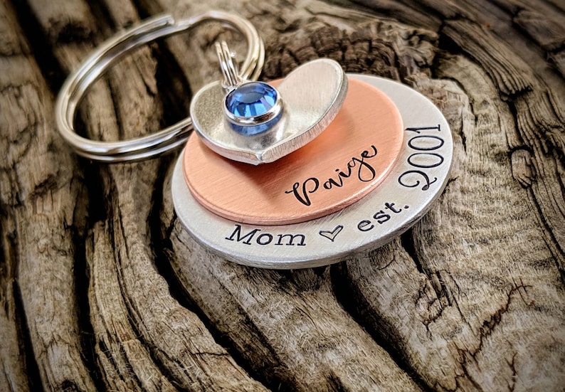 Personalized Hand Stamped Mom Keychain. Mothers Day Gifts. | Etsy