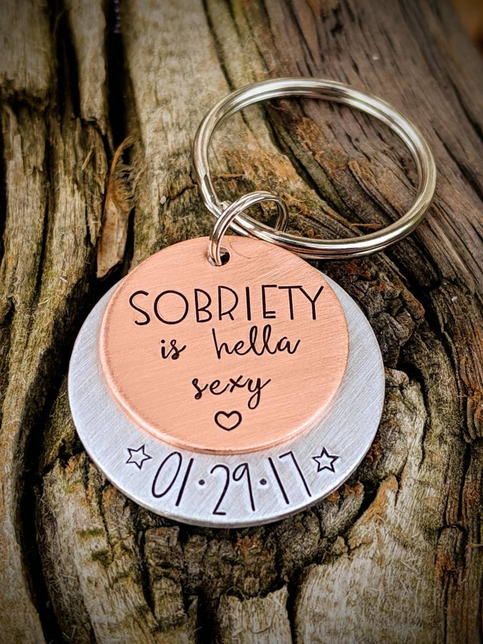 Personalized Hand Stamped Sobriety Keychain. Custom Sober | Etsy