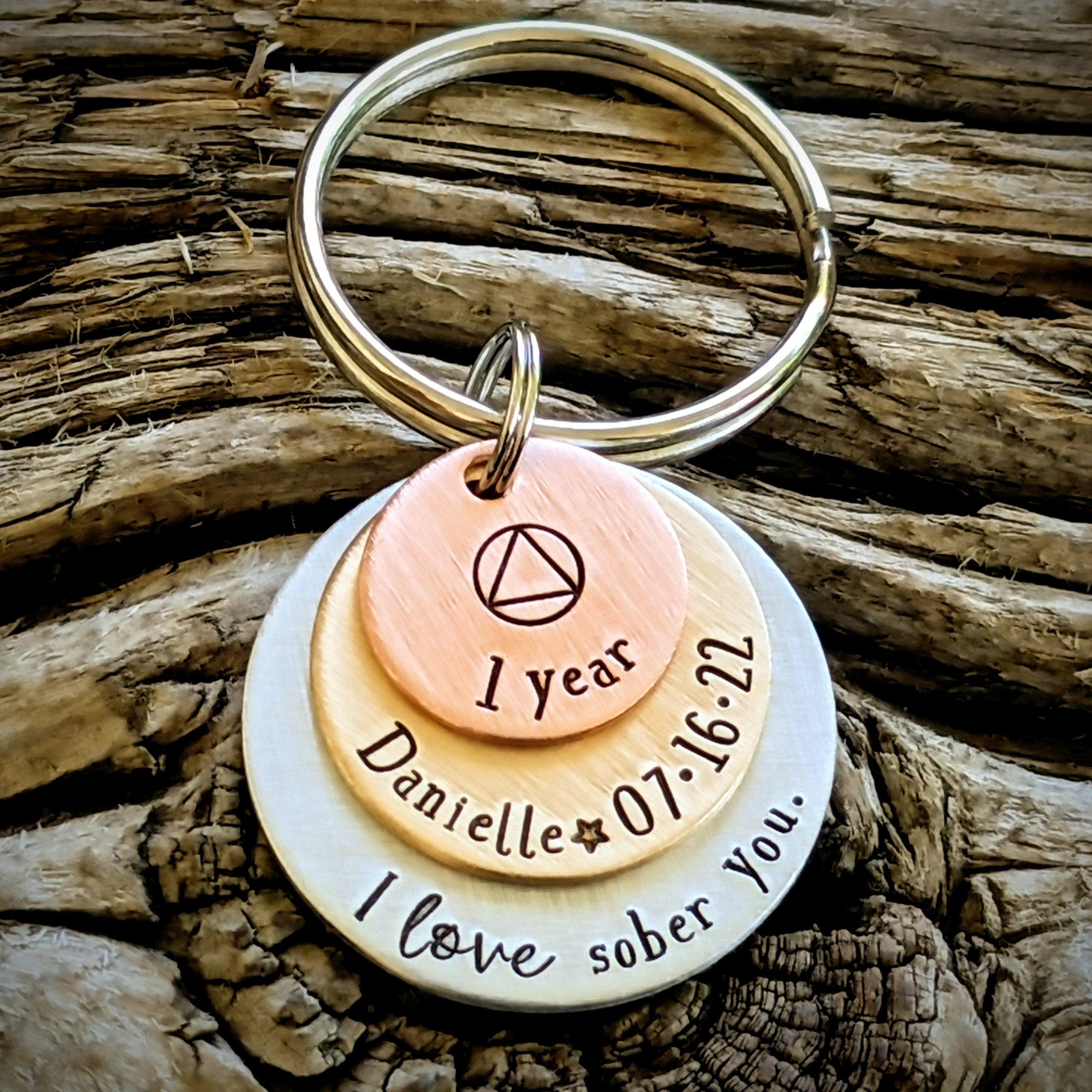 Personalized Hand Stamped Sobriety Keychain. Sober Anniversary Gifts ...