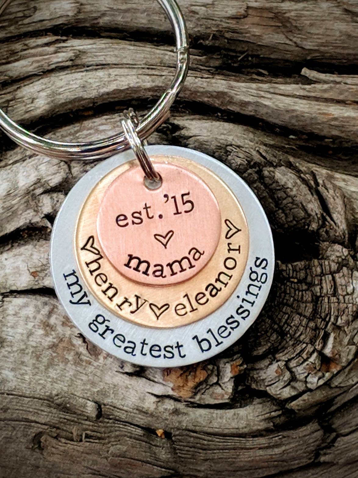 Personalized stamped mom keychain. First mothers day gift. | Etsy
