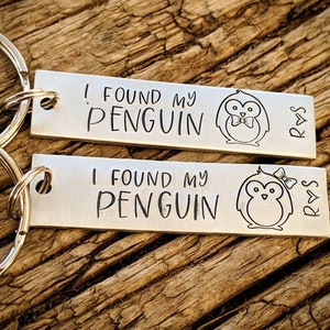Personalized Penguin Keychains. Hand Stamped Couples Gift Set. Custom ...
