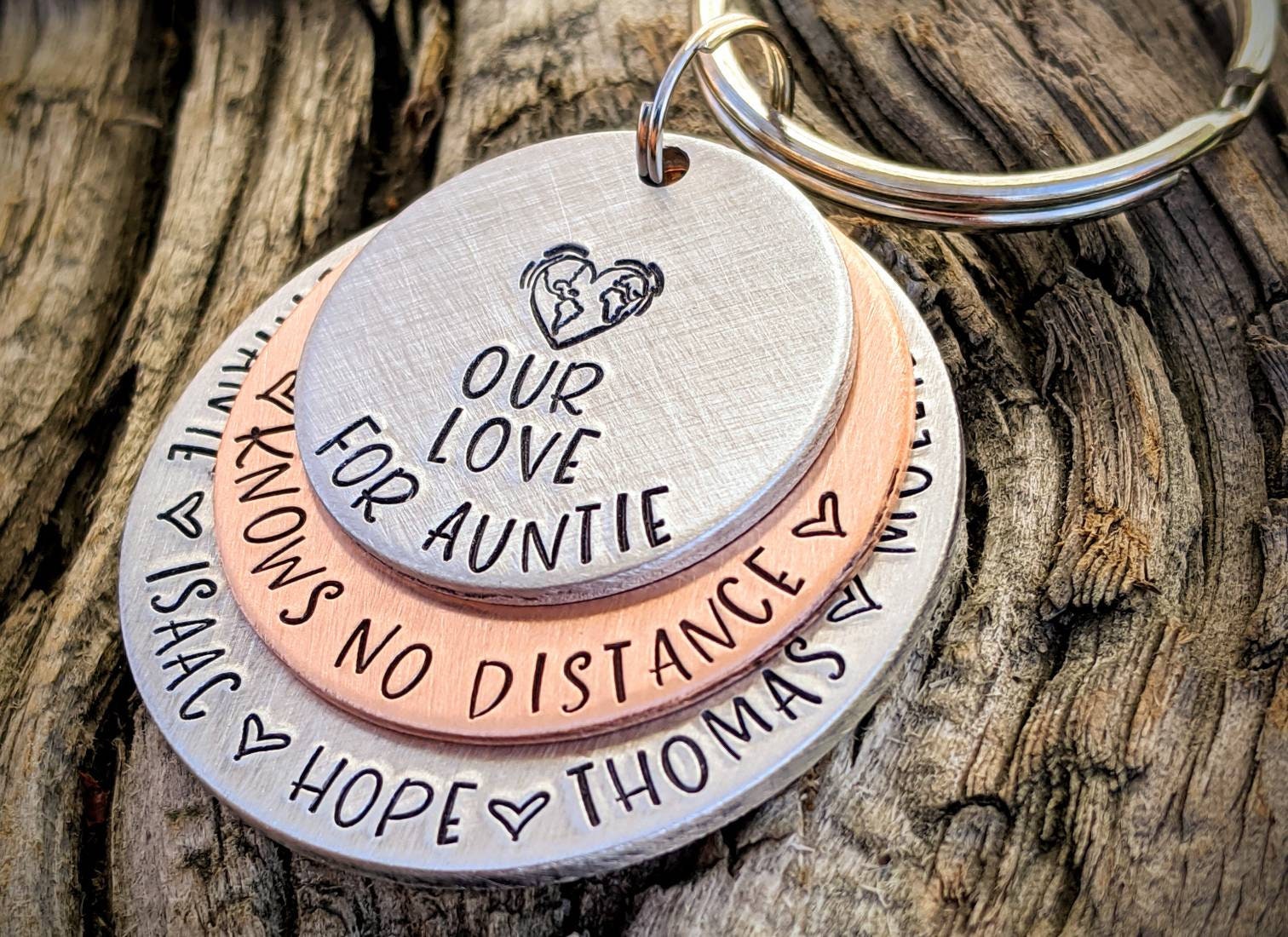 Personalized Hand Stamped Aunt Keychain. Auntie Gift. Long - Etsy