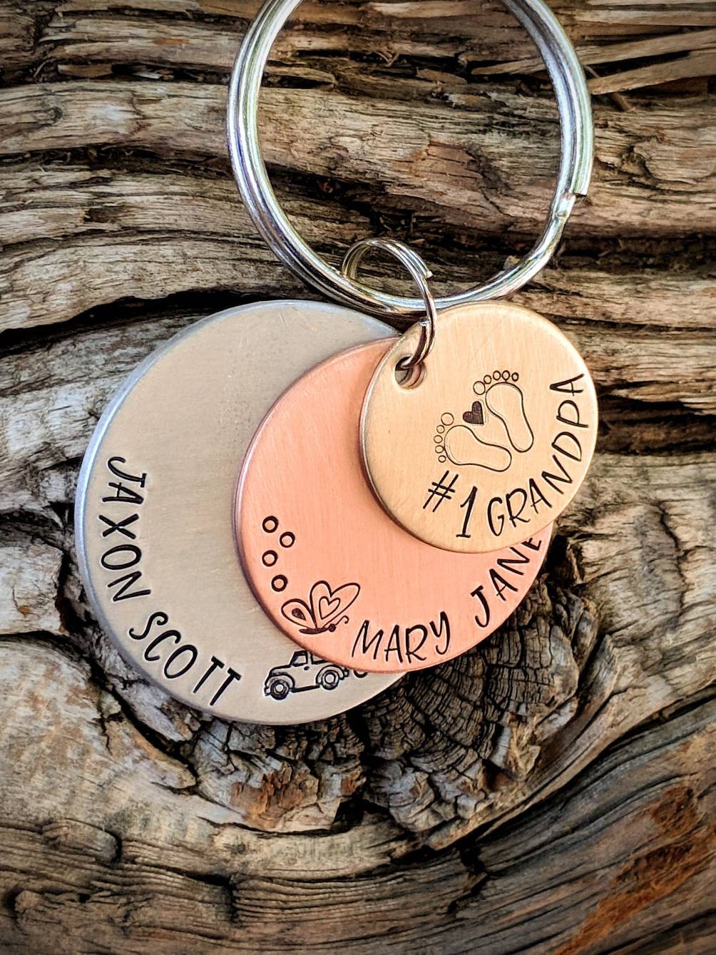 Personalized Hand Stamped Grandpa Keychain. Gift for Grandpa. - Etsy