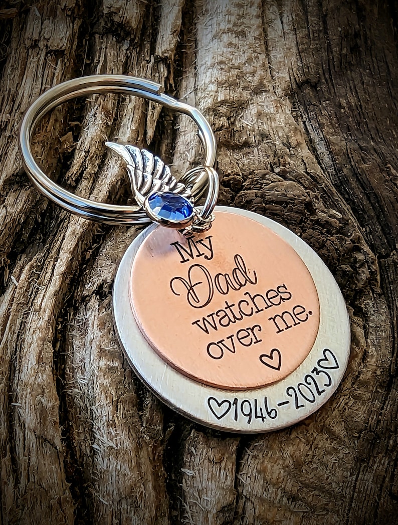 Personalized Hand Stamped Dad Memorial Keychain. Gift for Parent Loss ...