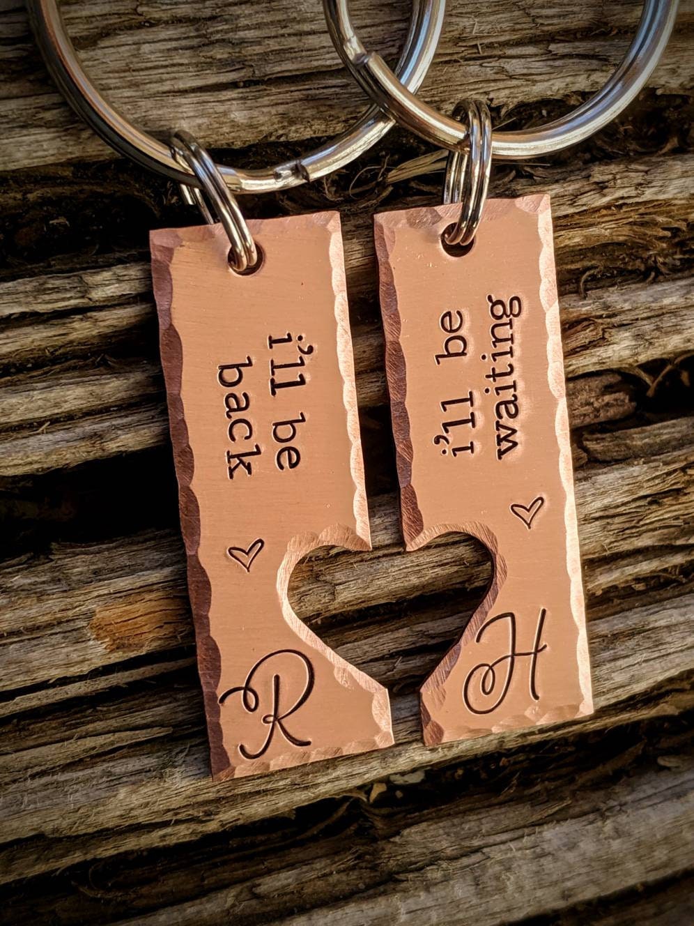 Personalized hand stamped couples keychain SET. Custom | Etsy
