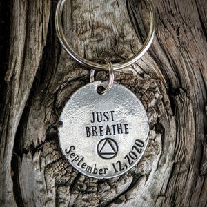 Personalized Hand Stamped Sobriety Keychain. Custom Sober Birthday Gift ...