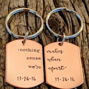 Hand Stamped Matching Set of Keychains. Personalized Couples - Etsy