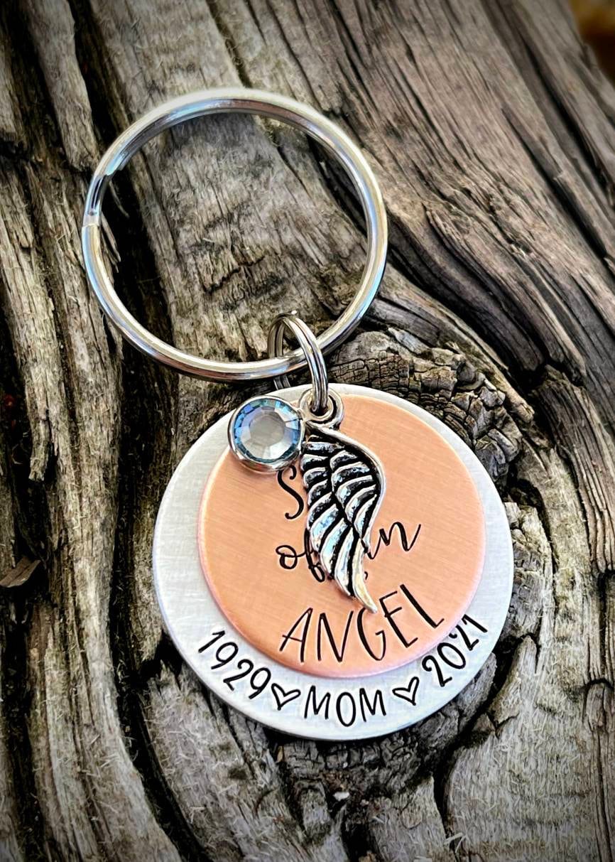 Personalized Hand Stamped Memorial Keychain. Loss of Mom Gift. - Etsy