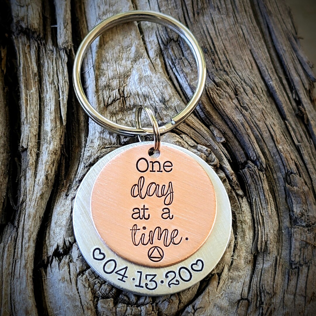 Personalized Hand Stamped Sobriety Keychain. Custom Sober Birthday Gift ...