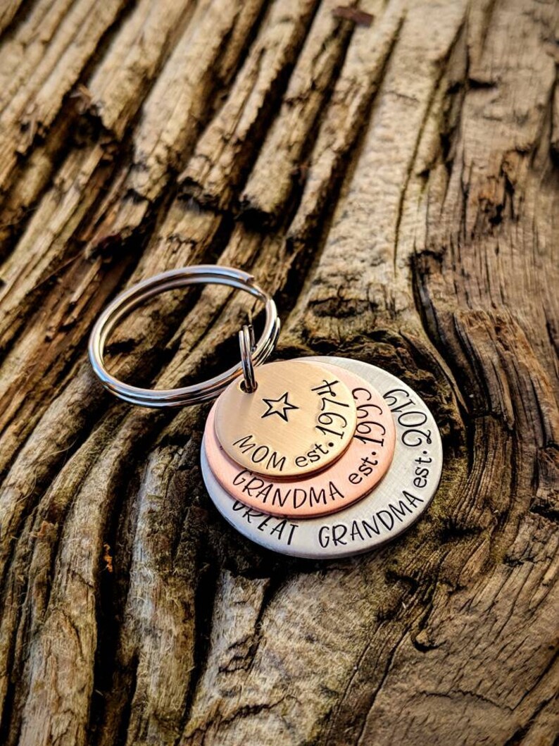 Personalized Hand Stamped Great Grandma Keychain. Gift for | Etsy