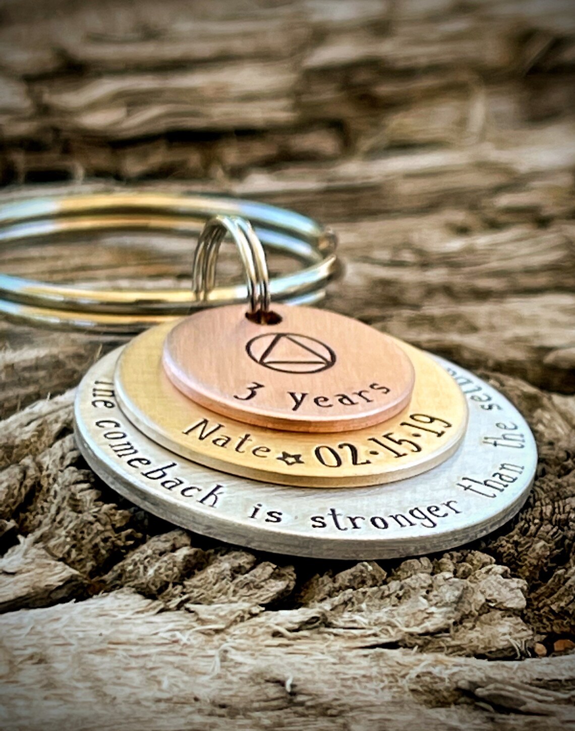 Personalized Hand Stamped Sobriety Keychain. Sober Anniversary | Etsy