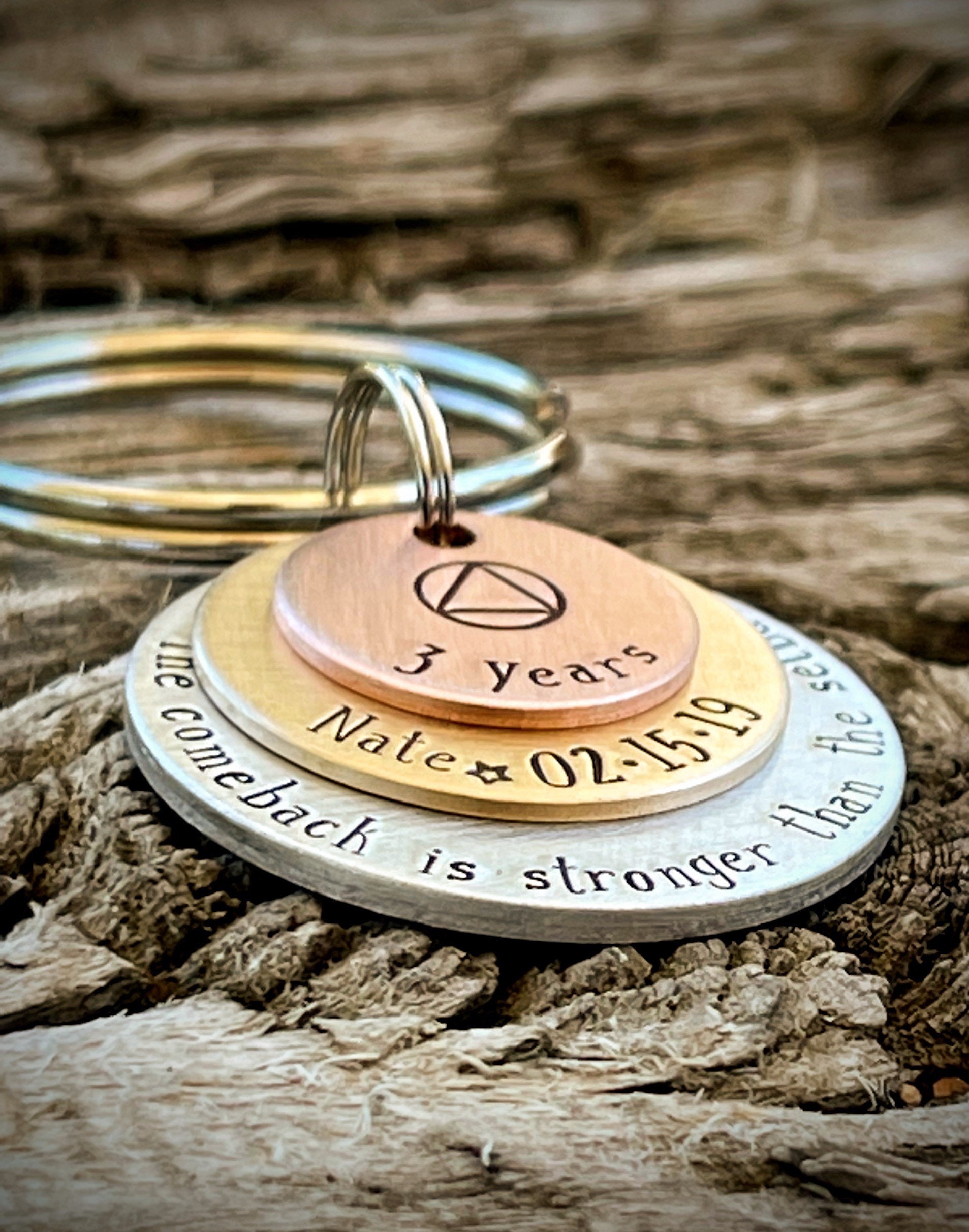 Personalized Hand Stamped Sobriety Keychain. Sober Anniversary Gifts ...