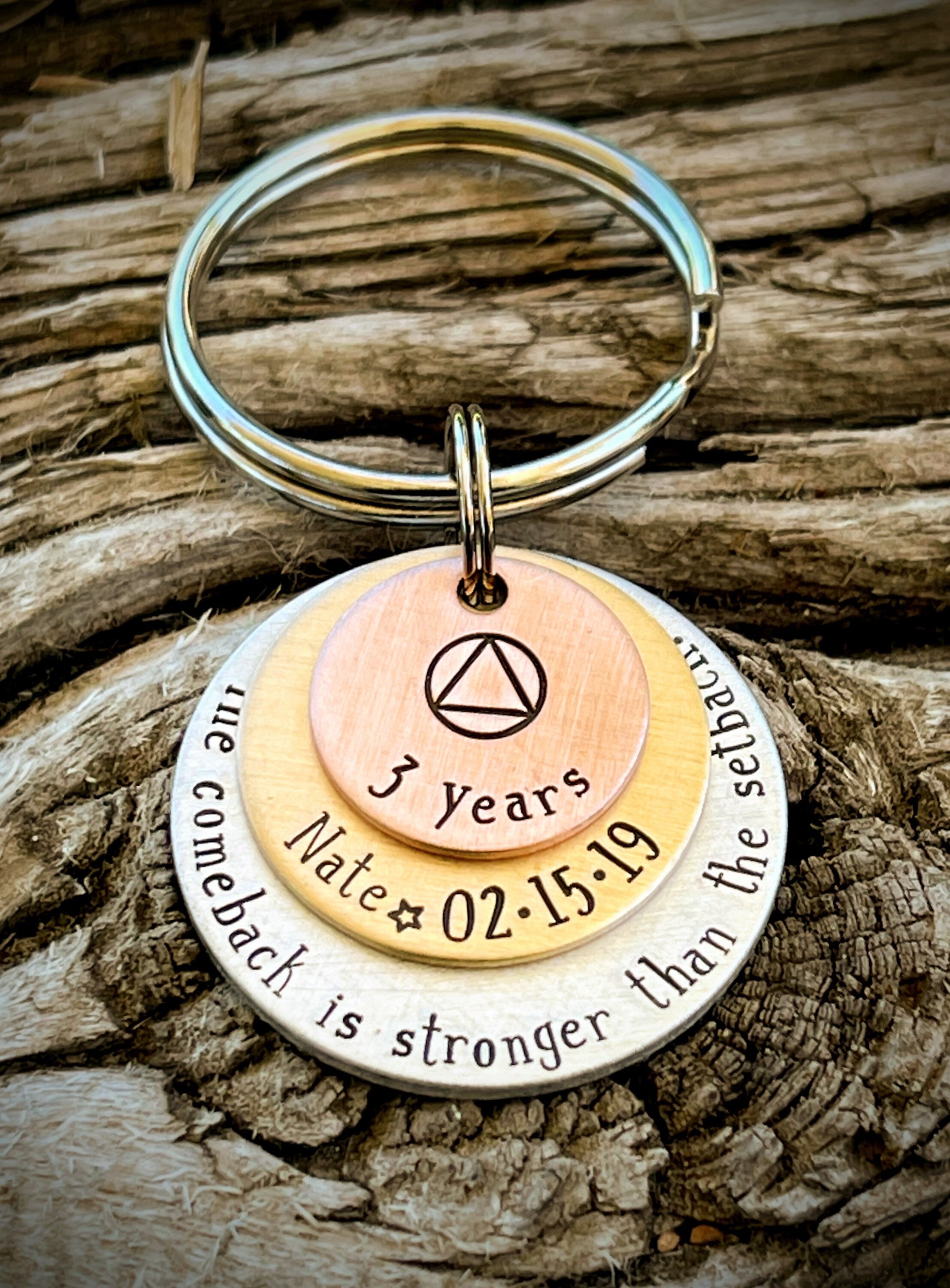Personalized Hand Stamped Sobriety Keychain. Sober Anniversary - Etsy
