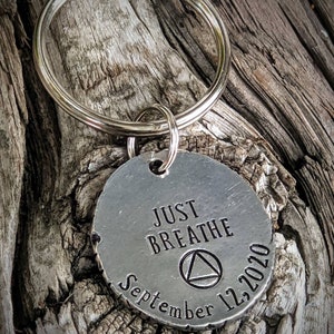 Personalized Hand Stamped Sobriety Keychain. Custom Sober Birthday Gift ...