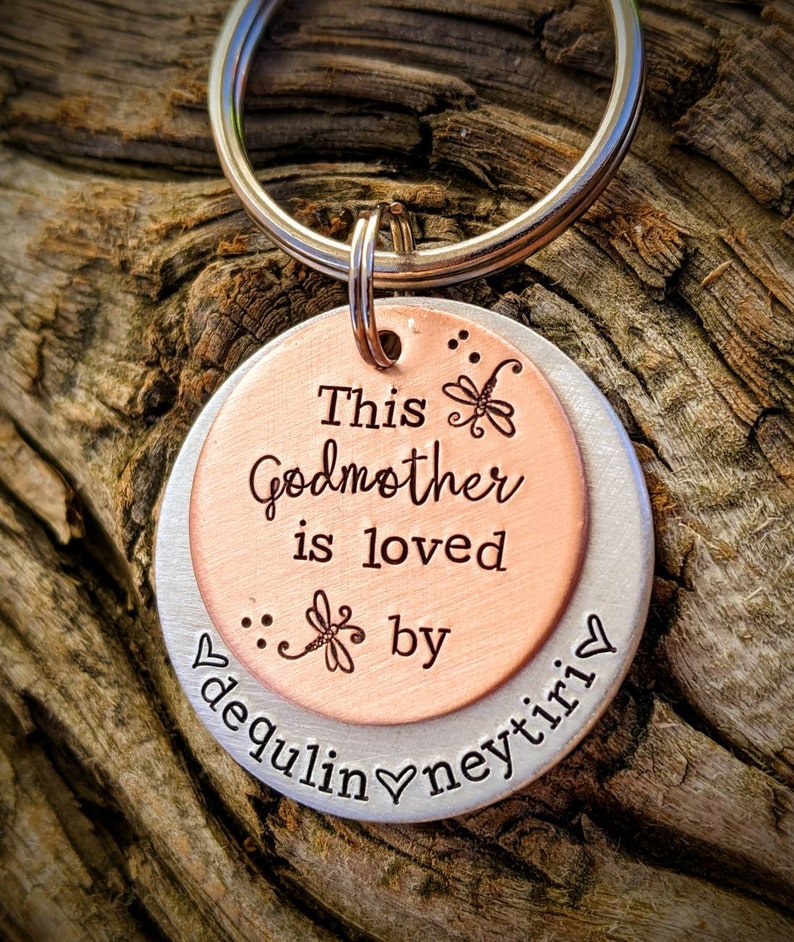 Personalized Hand Stamped Godmother Keychain. Custom Godmother | Etsy