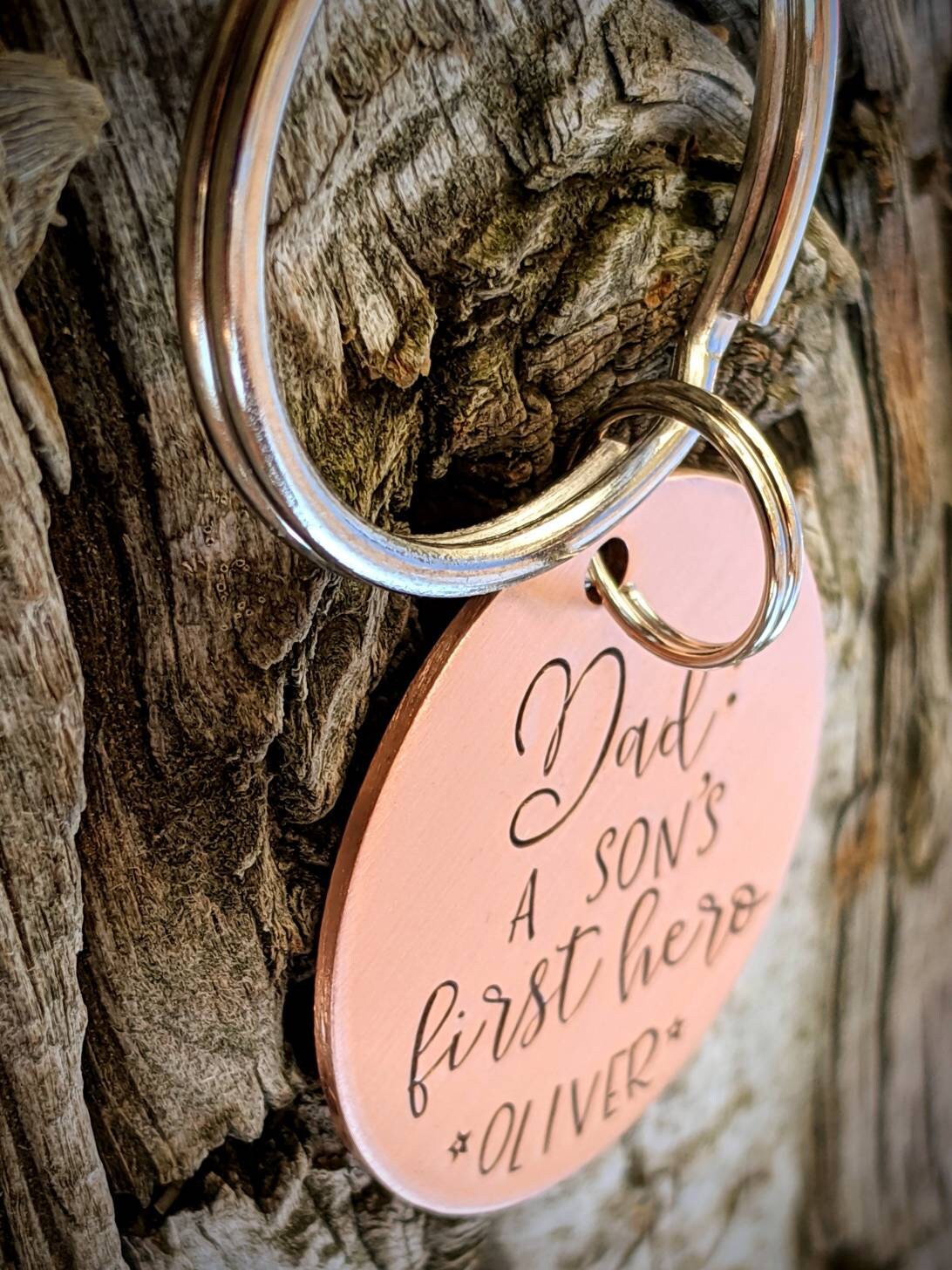 Personalized Copper Dad Keychain. Hand Stamped Gift for Dad. | Etsy