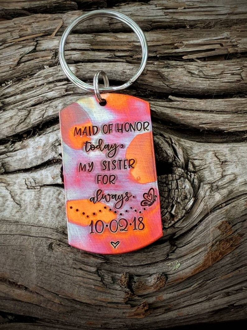 Personalized Hand Stamped Maid of Honor Keychain. Flame - Etsy