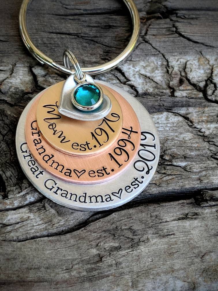 Personalized Stamped Great Grandma Keychain. Pregnancy - Etsy