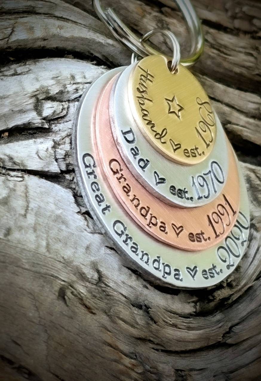 Personalized hand stamped great grandfather keychain. Custom | Etsy