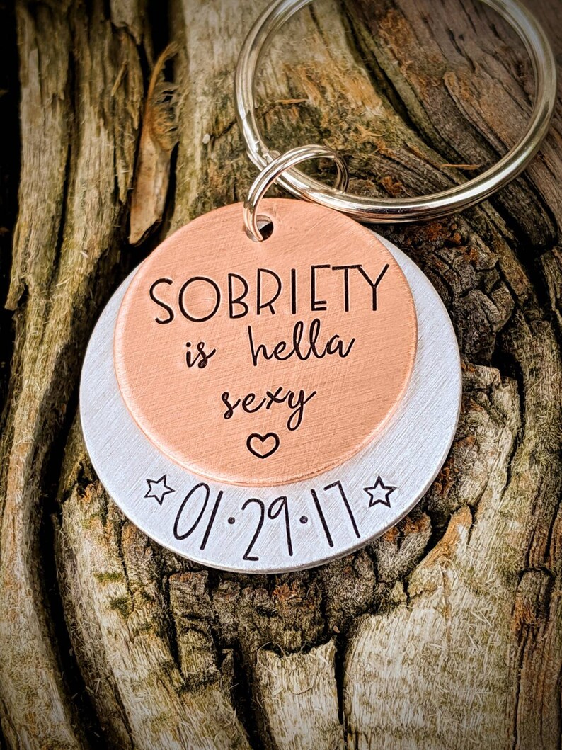 Personalized Hand Stamped Sobriety Keychain. Custom Sober | Etsy