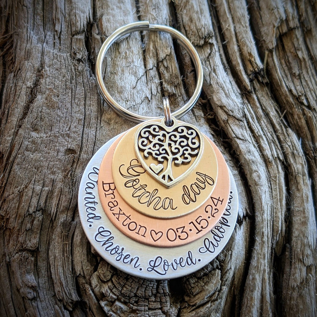 Personalized Hand Stamped Adoption Keychain. Gotcha Day Present. New ...