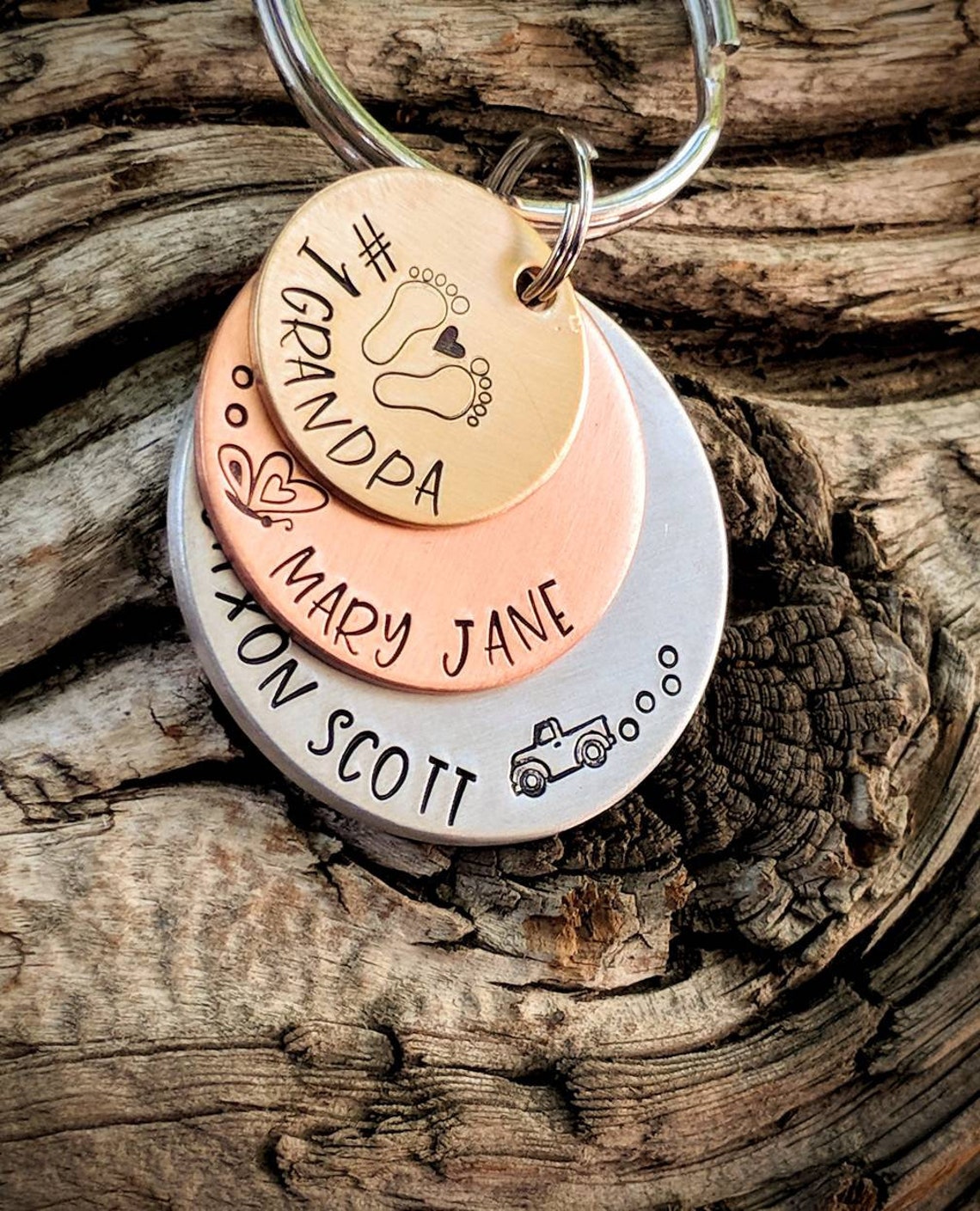 Personalized Hand Stamped Grandpa Keychain. Gift for Grandpa. - Etsy