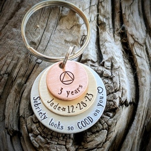 Custom Hand Stamped Sobriety Keychain. 1 Year Sober Gift. 2 Years ...