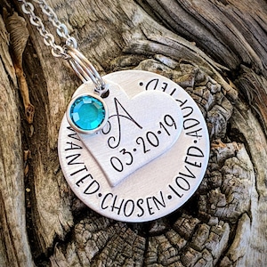 Personalized Hand Stamped Adoption Necklace. Gift for Adopted Child ...