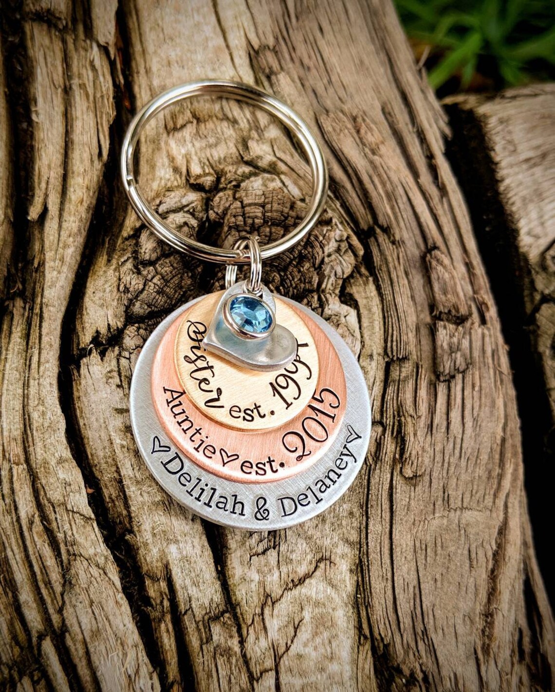 Personalized Hand Stamped Aunt Keychain. Mothers Day Jewelry. | Etsy