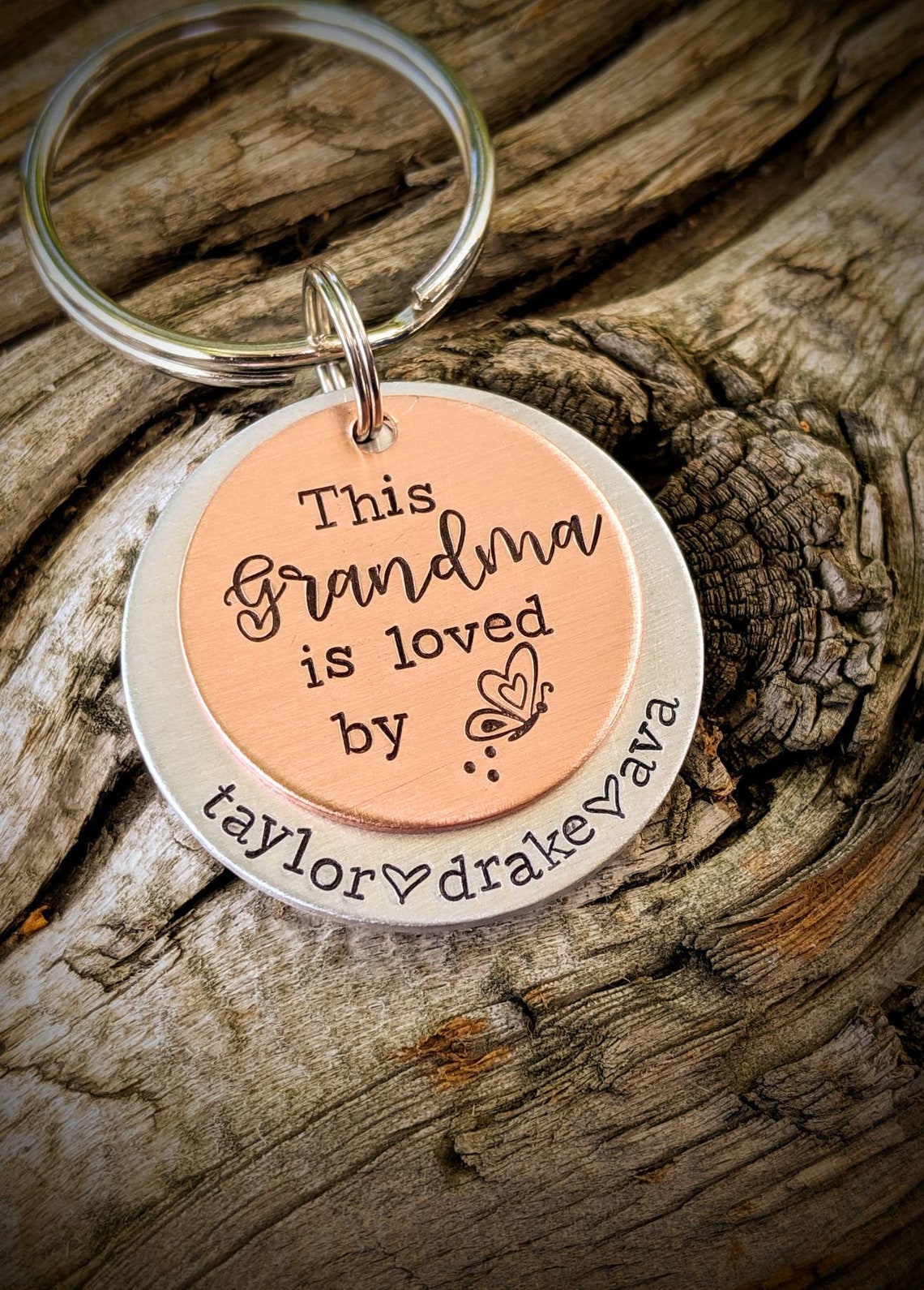 Personalized hand stamped grandma gift. Grandmother keychain. | Etsy