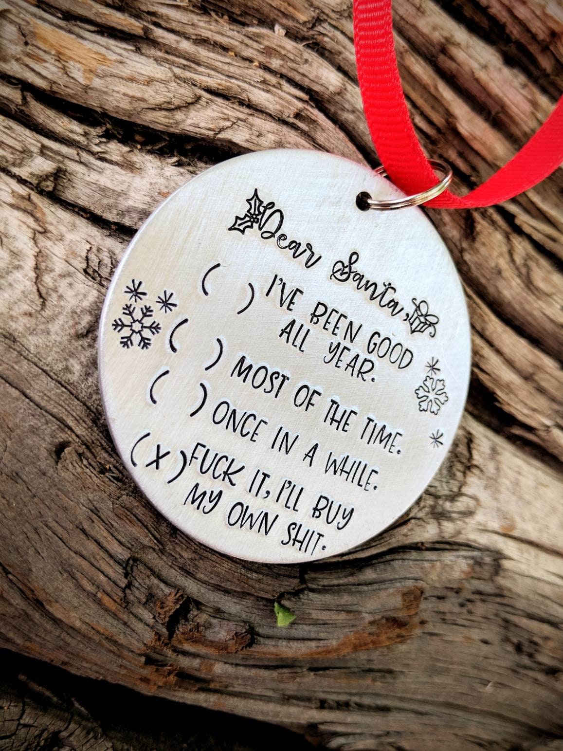 Funny Christmas Ornament. Hand Stamped Tree Ornament. Custom - Etsy
