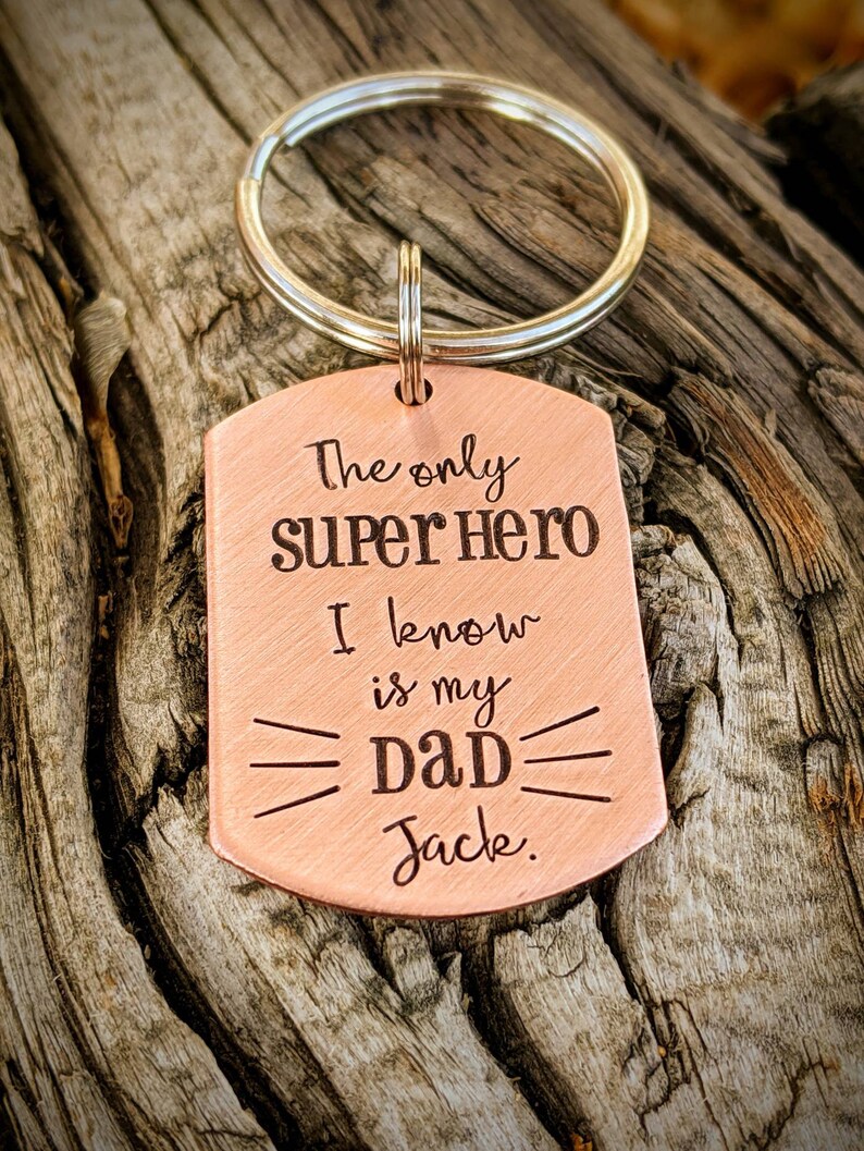 Personalized Hand Stamped Dad Keychain. Custom Fathers Day Gift. First ...