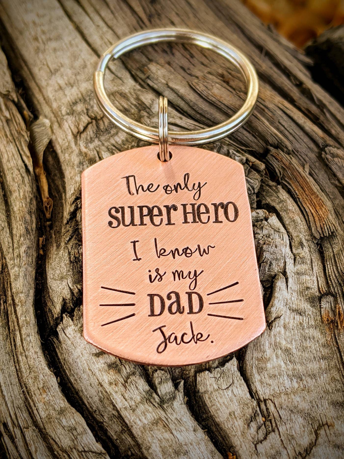 Personalized hand stamped dad keychain. Custom fathers day | Etsy